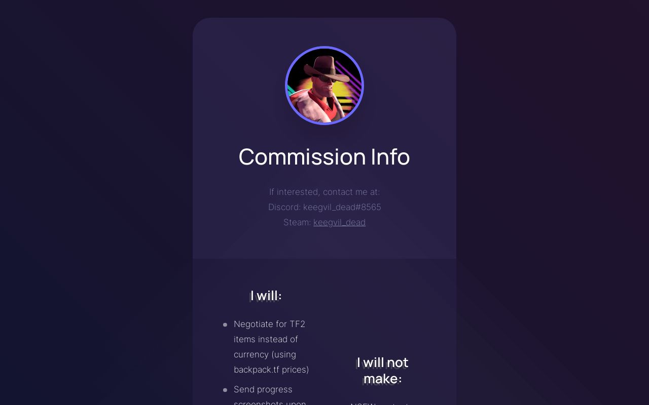 Keegan's commission info and portfolio